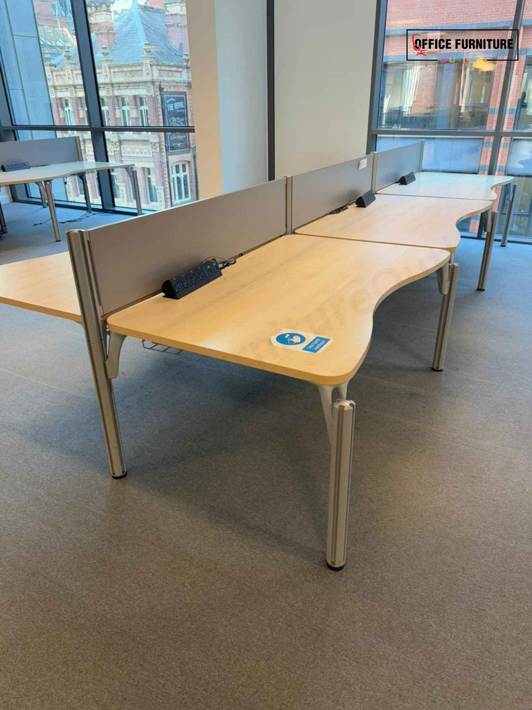 Six-Person Bench Desk Workstation with Privacy Screens