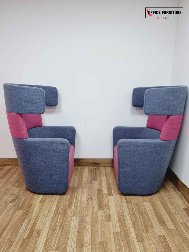 Set of Two Bene Parcs Wing Chairs - Hot Pink/Blue